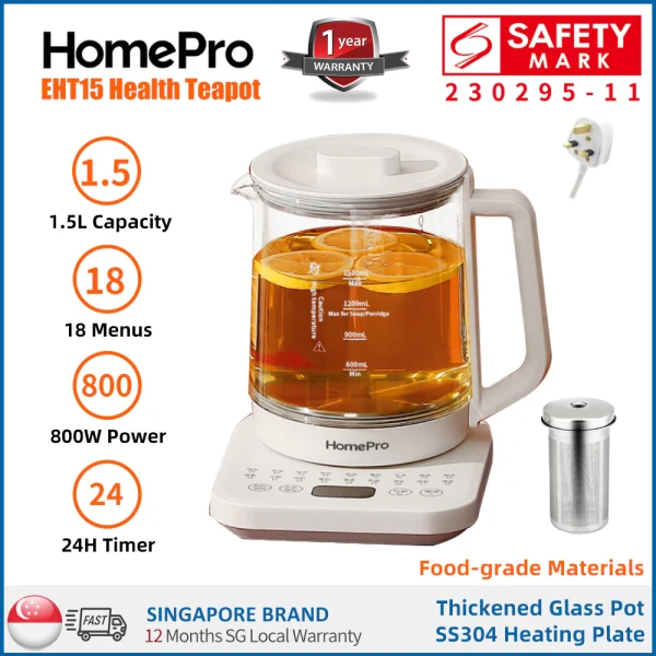 HomePro EHT15 Electric Health Teapot/Multi-function Kettle/18 Menus/SG ...